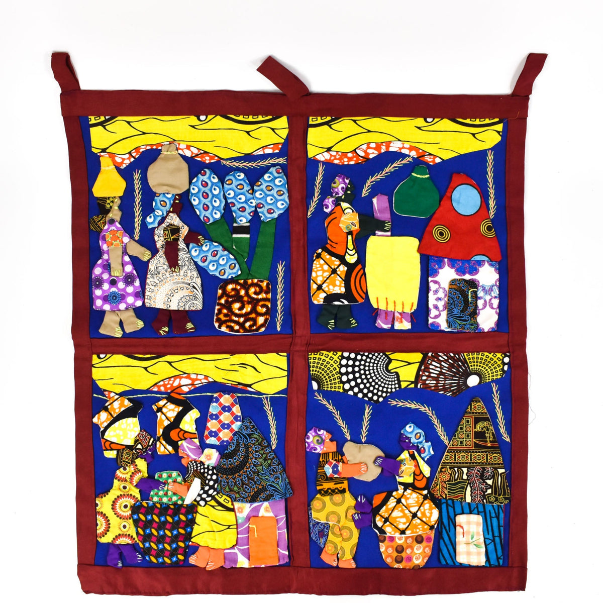 Weya 4 Panel Story Quilt of Village Life Zimbabwe – Africa Direct